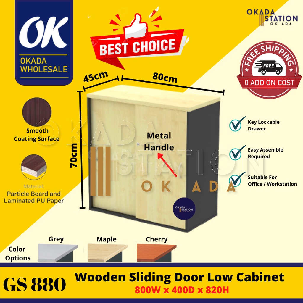 okada-gs880-slide-door-low-cabinet-drawer-cabinet-almari-buku