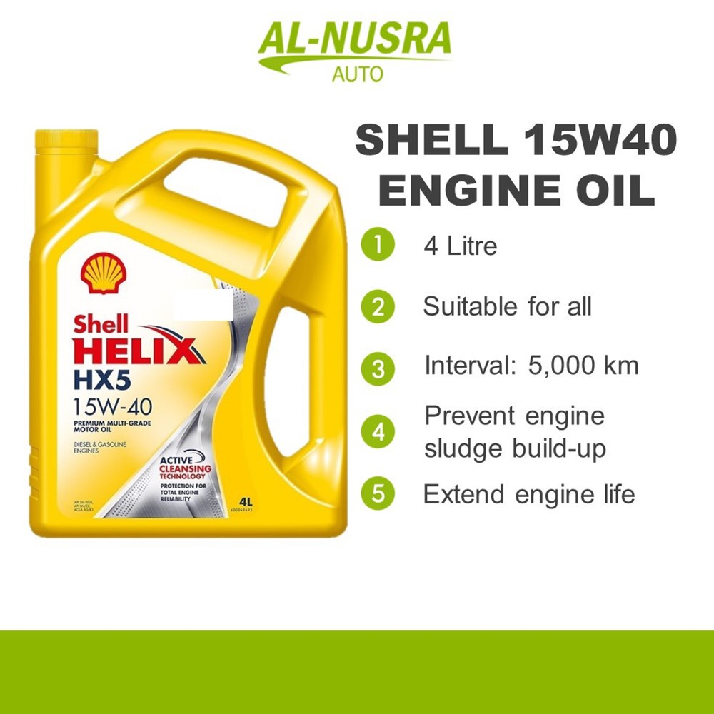 SHELL 15W40 ENGINE OIL HELIX HX5 4L MINYAK HITAM MINERAL 15W-40 MINYAK ...