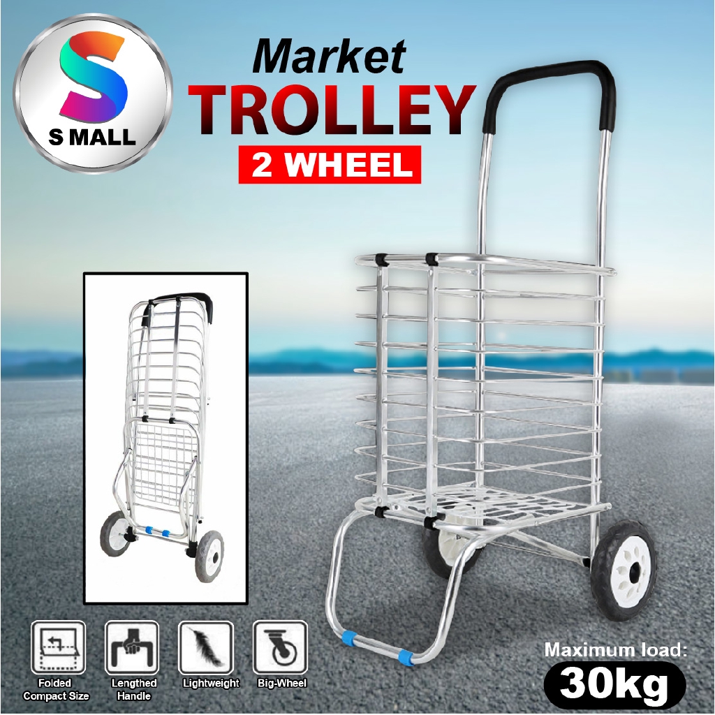 S MALL Foldable Folding Aluminum Shopping Supermarket Trolley / Troli Pasar Supply Two Wheel ...