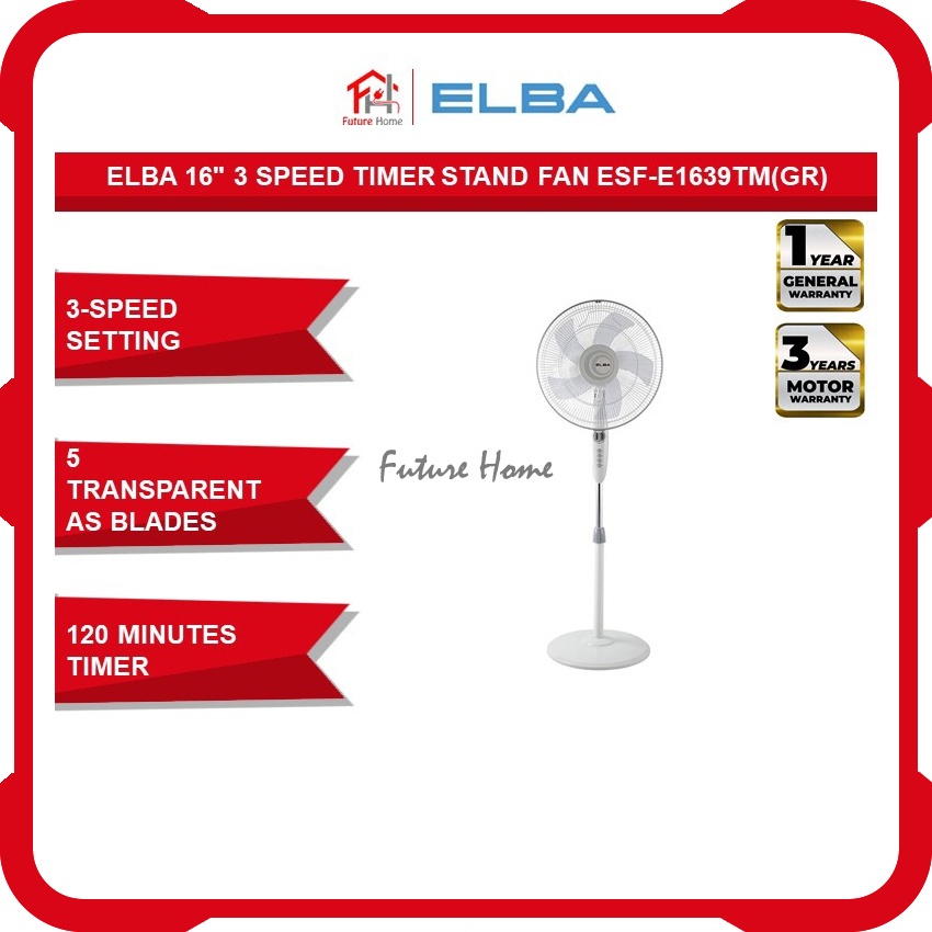 Elba 16" 3 Speed Timer Stand Fan ESF-E1639TM(GR) | Shopee Malaysia