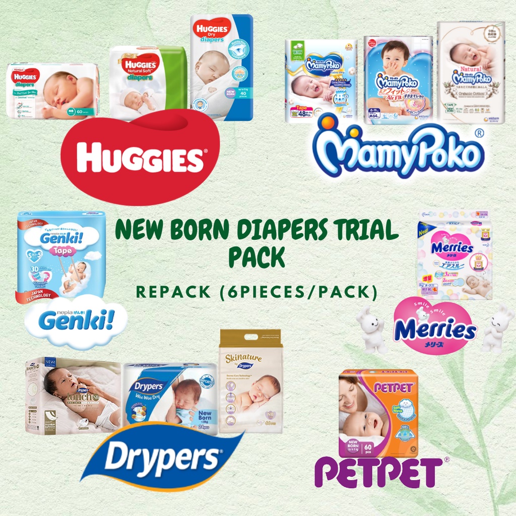 NEWBORN Trial Pack Diapers (6pieces/pack) | Shopee Malaysia