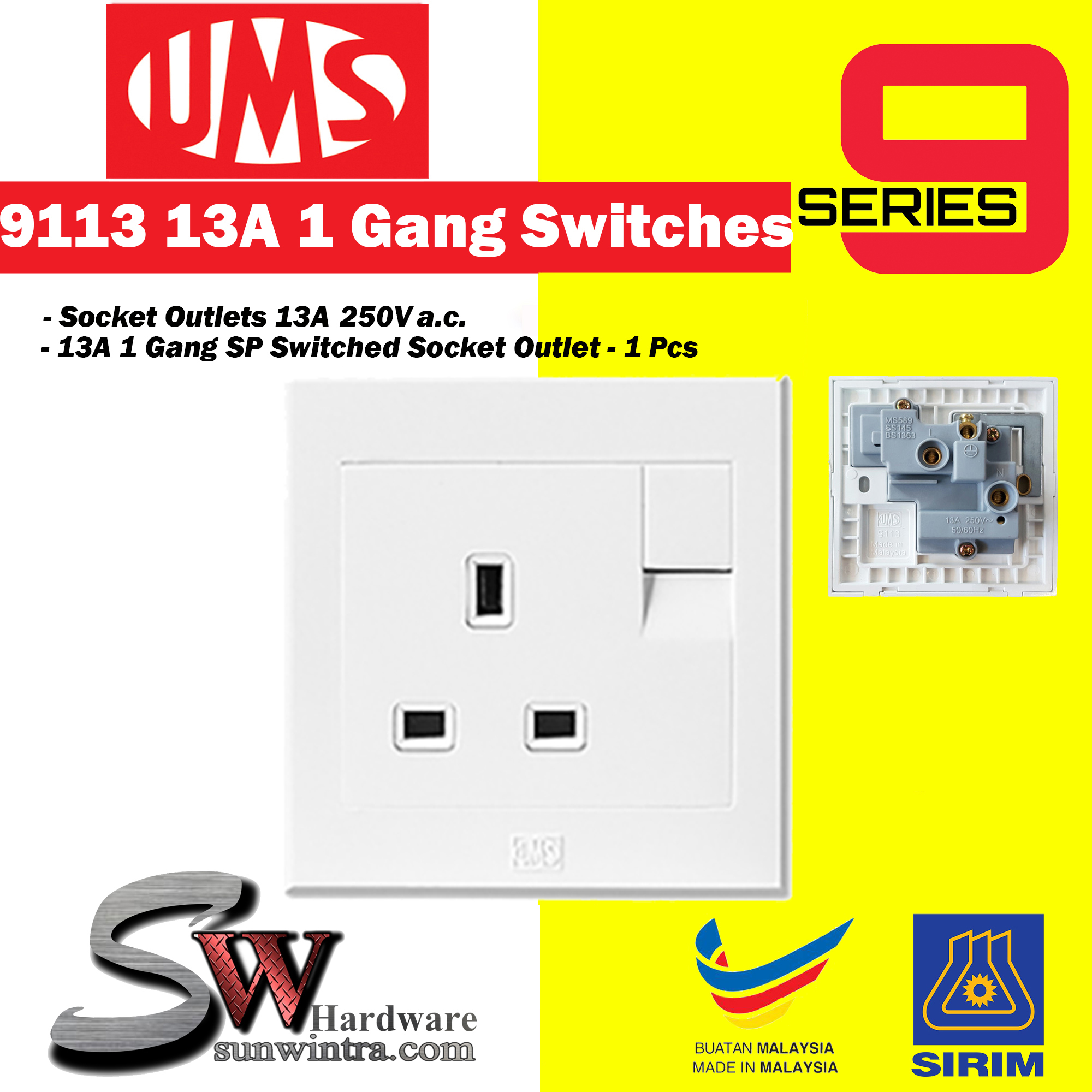 Ums 9113 13a 1 gang sp switched socket outlet suis elektrik 1 gang ...