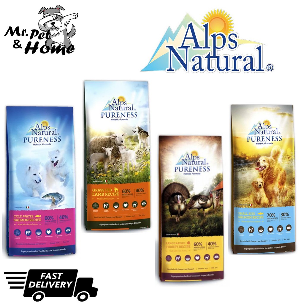 ALPS NATURAL PURENESS DOG FOOD 13KG - SALMON, LAMB, TURKEY, PORK, DUCK ...