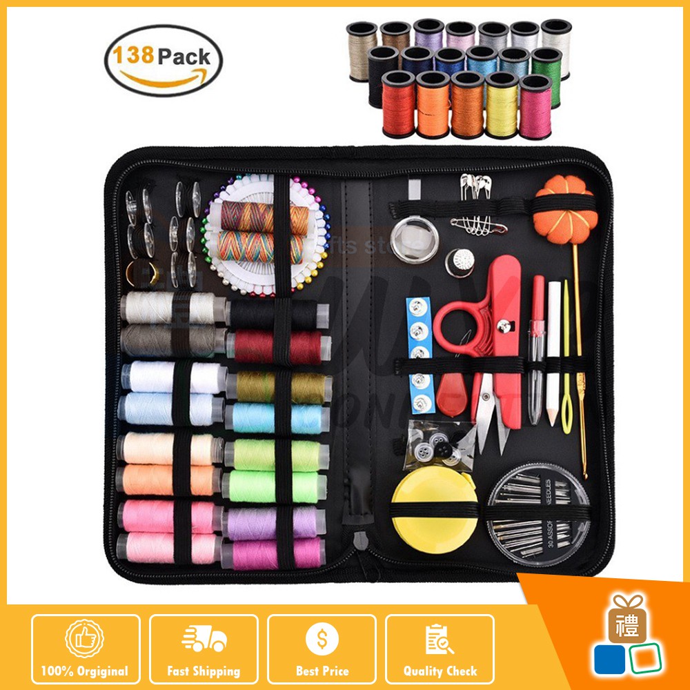 Sewing Kit Portable Sewing Supplies Case with 138pcs Sewing Accessories ...