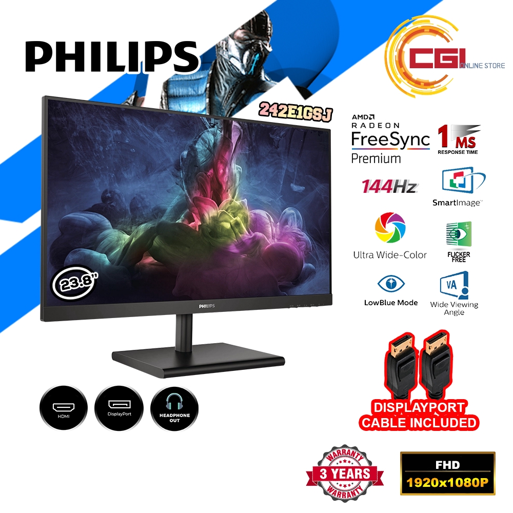 Philips 242E1GSJ 23.8" 1ms 144Hz FHD FreeSync VA LED Gaming Monitor ...