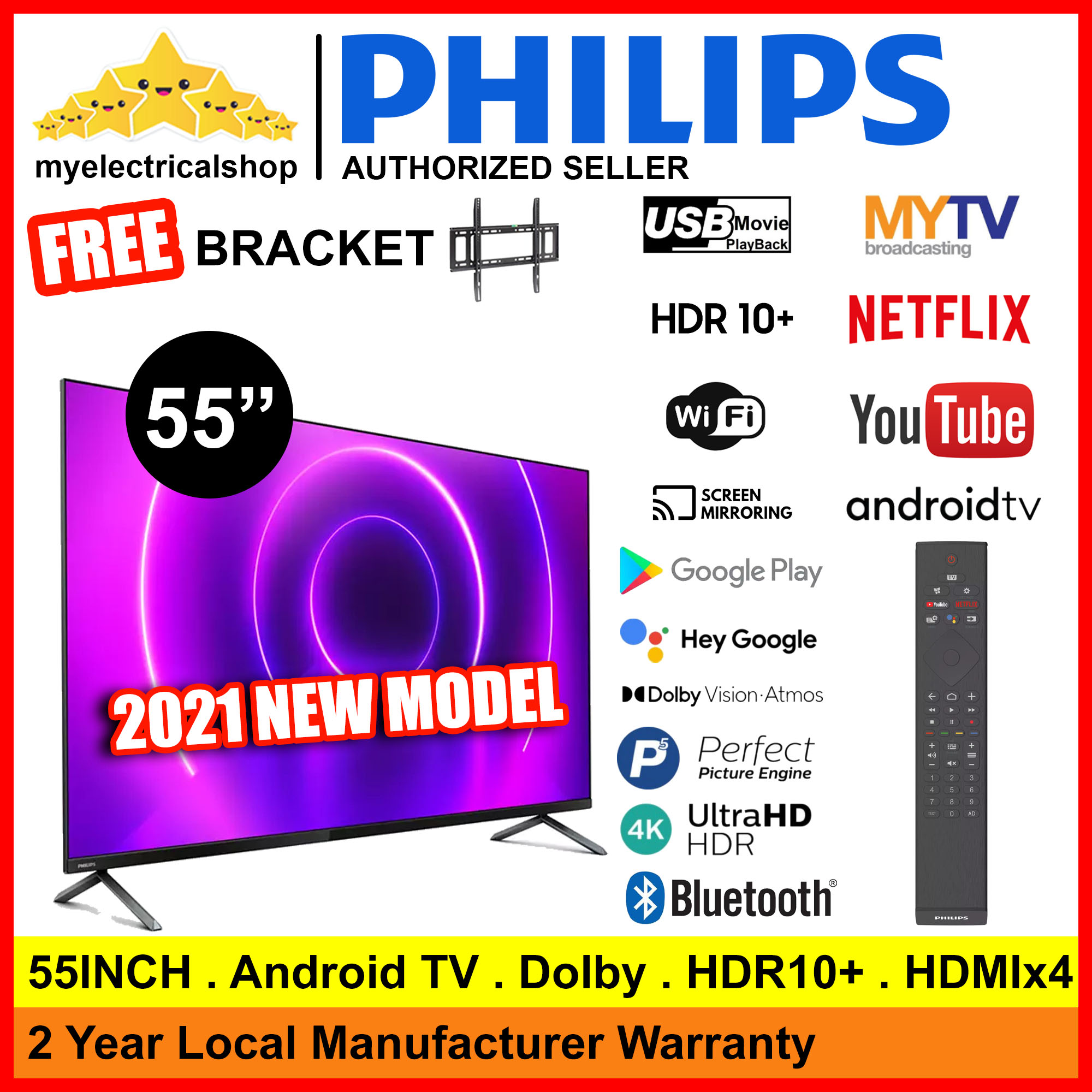 Philips 55 Inch 4K Ultra HD HDR 10 PLUS ANDROID TV 55PUT8215 MYTV Dolby ...