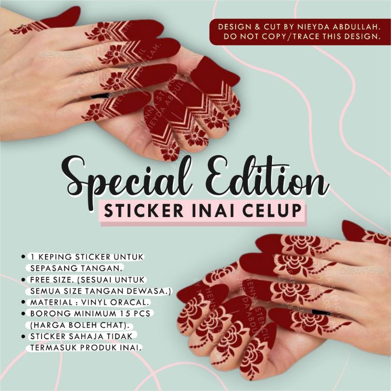SPECIAL EDITION Sticker Inai Celup Pengantin Corak Design Viral Pilihan ...