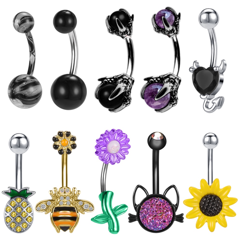 Punk Navel Piercings Multicolor Animals Pendant Navel Rings Crystal Belly Rings Stainless Steel ...