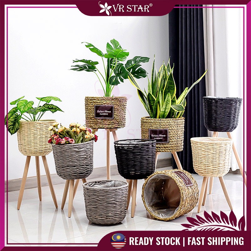 [READY STOCK] Flower Plant Pot Rattan Basket Pasu Berkaki Rotan ...