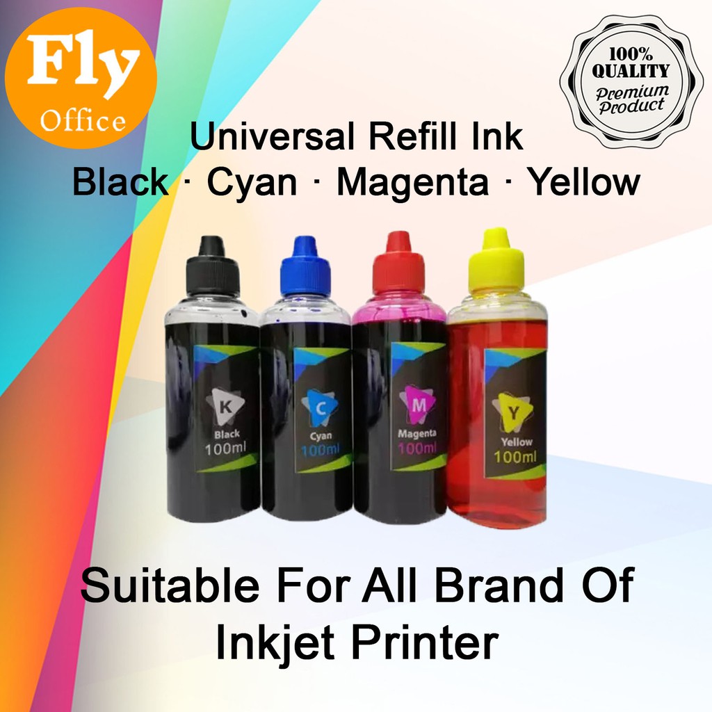 (Optional) Universal Ink Refill Dye Ink Black Cyan Magenta Yellow 100ml ...