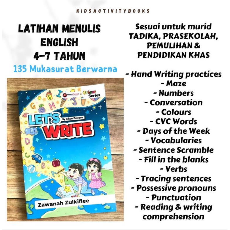 Buku Latihan Menulis Bahasa Inggeris Prasekolah 4-7 tahun Writing ...