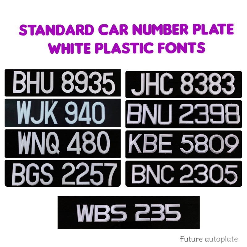 Standard Car Number Plate *WHITE PLASTIC FONTS* Nombor plat kereta ...
