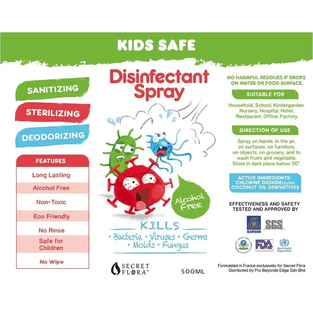 Sanitiser - Kids Safe Disinfectant Spray - 50ML & 500ML - 4in1, Alcohol ...