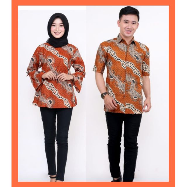 💥READY STOCK💥 SET COUPLE BATIK KEMEJA BATIK OREN BLOUSE OREN | Shopee ...