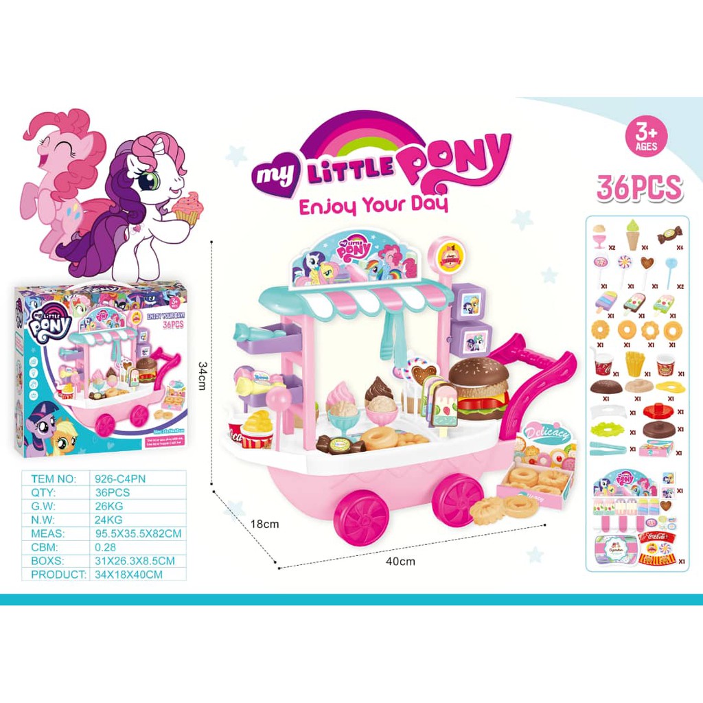 MY LITTLE PONI Kids Pretend Play Food Cart Play Set Ice Cream Toys ...