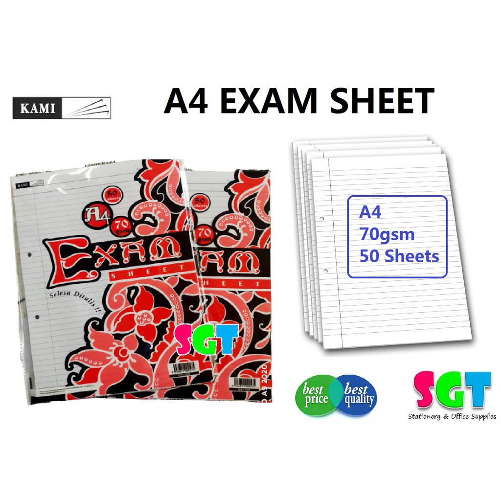 KAMI A4 Exam Sheet 70gsm 50 Sheets ( 1 pack only ) | Shopee Malaysia