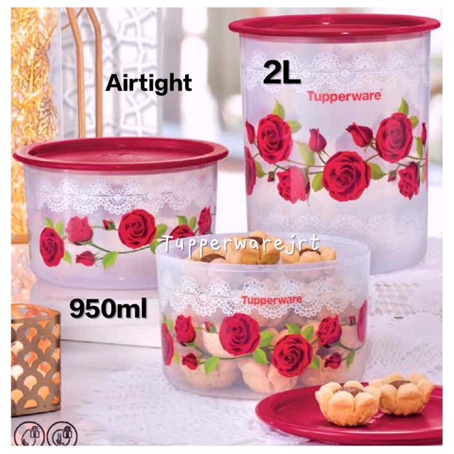 Tupperware Royal Red Rose Airtight One Touch 950ml / 2L x 1pc | Shopee Malaysia