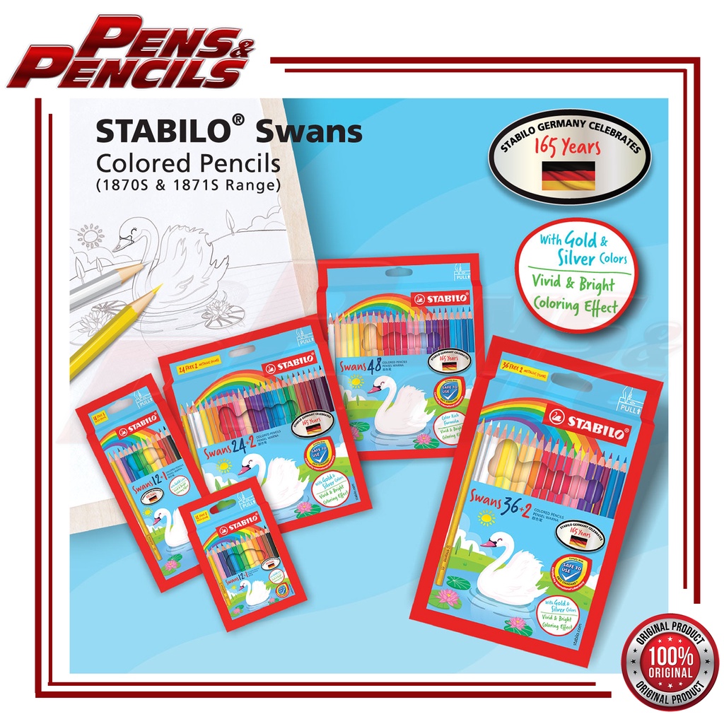 STABILO Swans Color Pencil - 12's Long/24 Long/36 Long/48 Long + 1 Gold ...