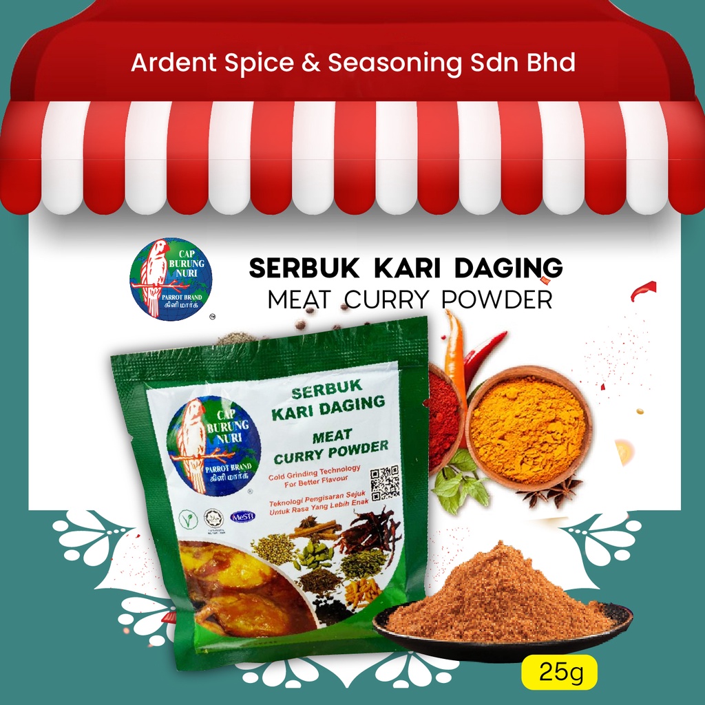 Parrot Brand Meat Curry Powder (25g) / Serbuk Kari Daging cap Burung ...