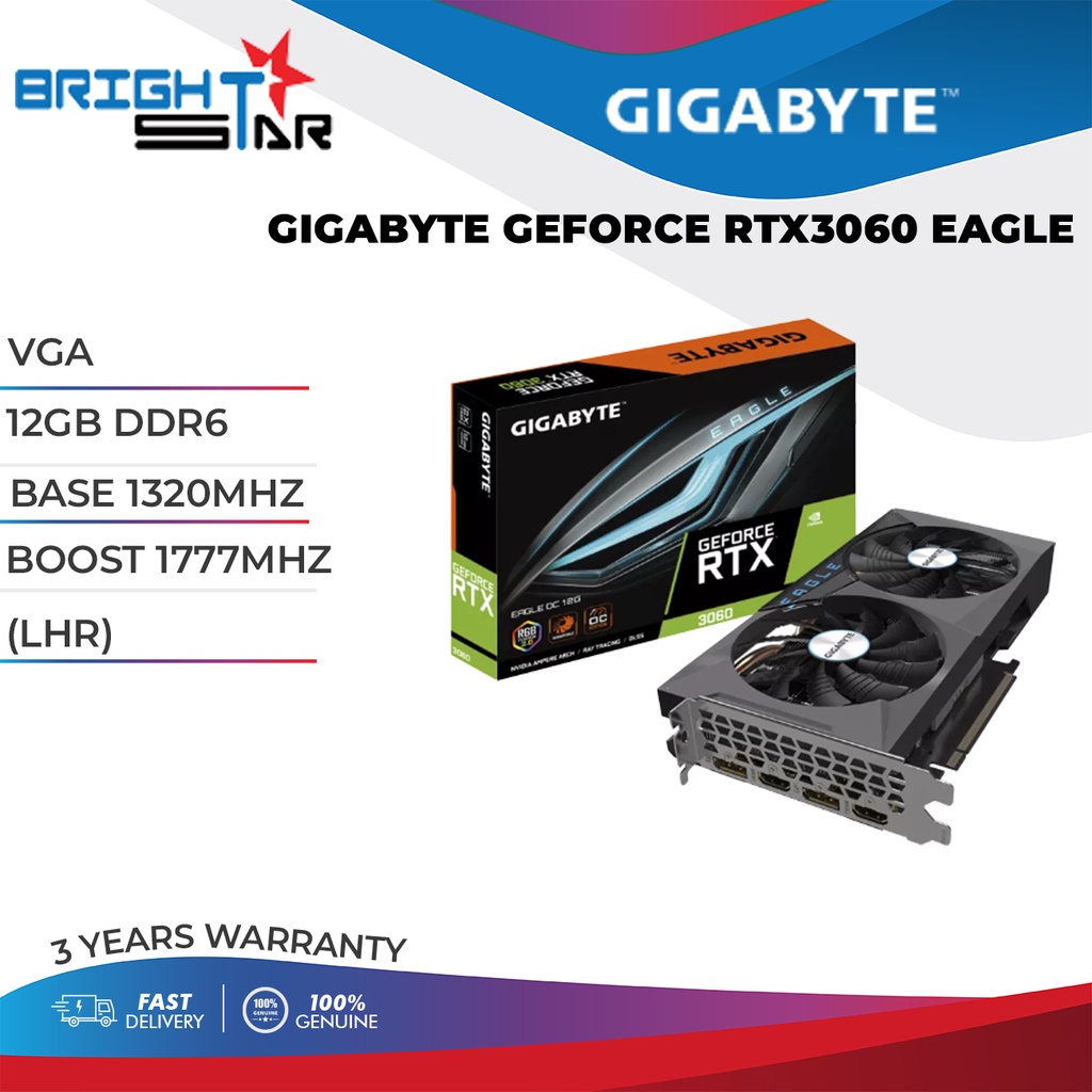 GIGABYTE GEFORCE RTX3060 EAGLE / 12GB DDR6 / BASE 1320MHZ, BOOST ...
