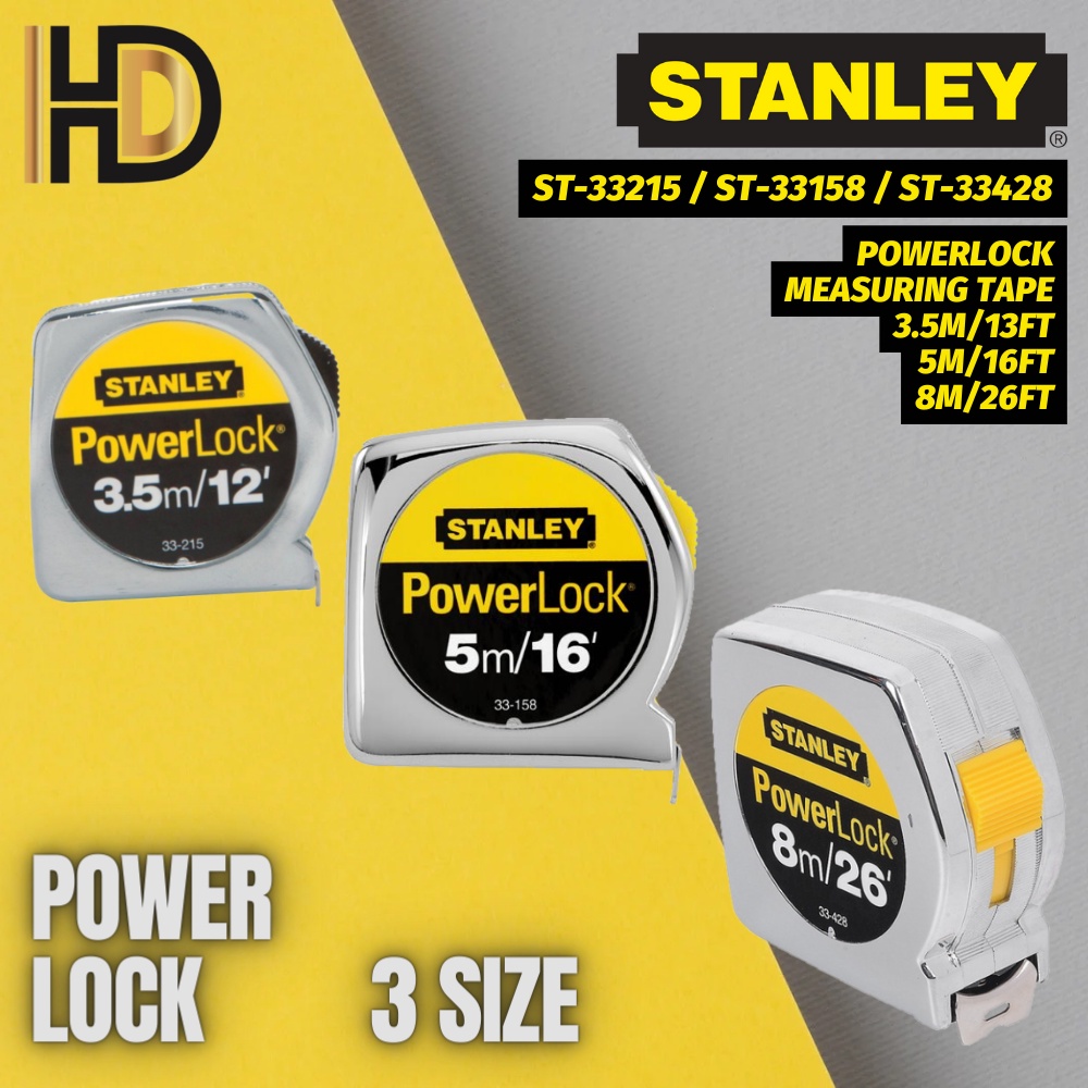 STANLEY 3.5M / 5M / 8M POWERLOCK Tape Rule Measuring Tape / STANLEY 33 ...