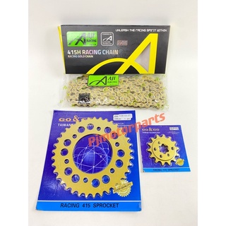 (Y16/ Y15/Y15ZR/FZ150) Sprocket Set 415 Gold (Spoket 415 & Aji Racing 415 Chain Gold) Full Set ...