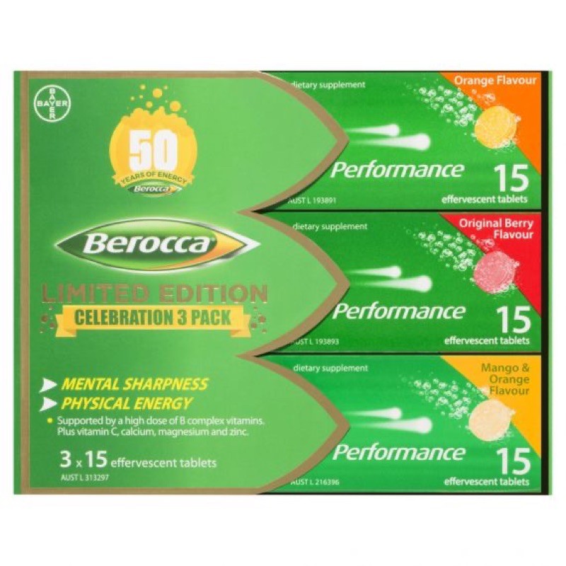 Berocca Energy Vitamin Effervescent Tablets Limited Edition 3 X 15 Pack