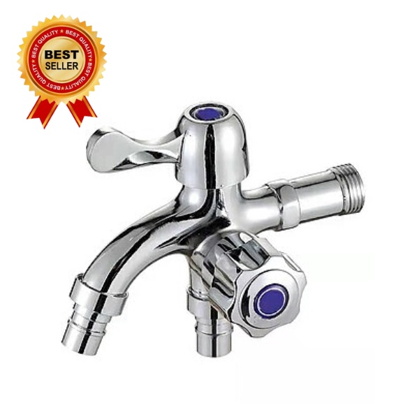 2 WAY FAUCET TAP DOUBLE HEAD STAINLESS STEEL SUS304 WALL WATER TAP 1 IN 2 OUT WASHING MACHINE ...