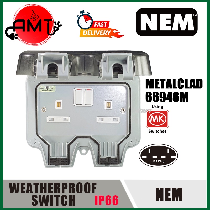 NEM MK WEATHERPROOF SWITCH METALCLAD TWIN SWITCH SOCKET IP66 66946M ...
