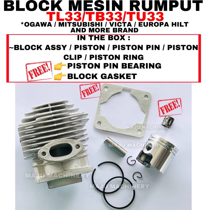 Block Mesin Rumput TL33/TB33/TU33/BG330 Heavy Duty Cylinder Piston Assy ...