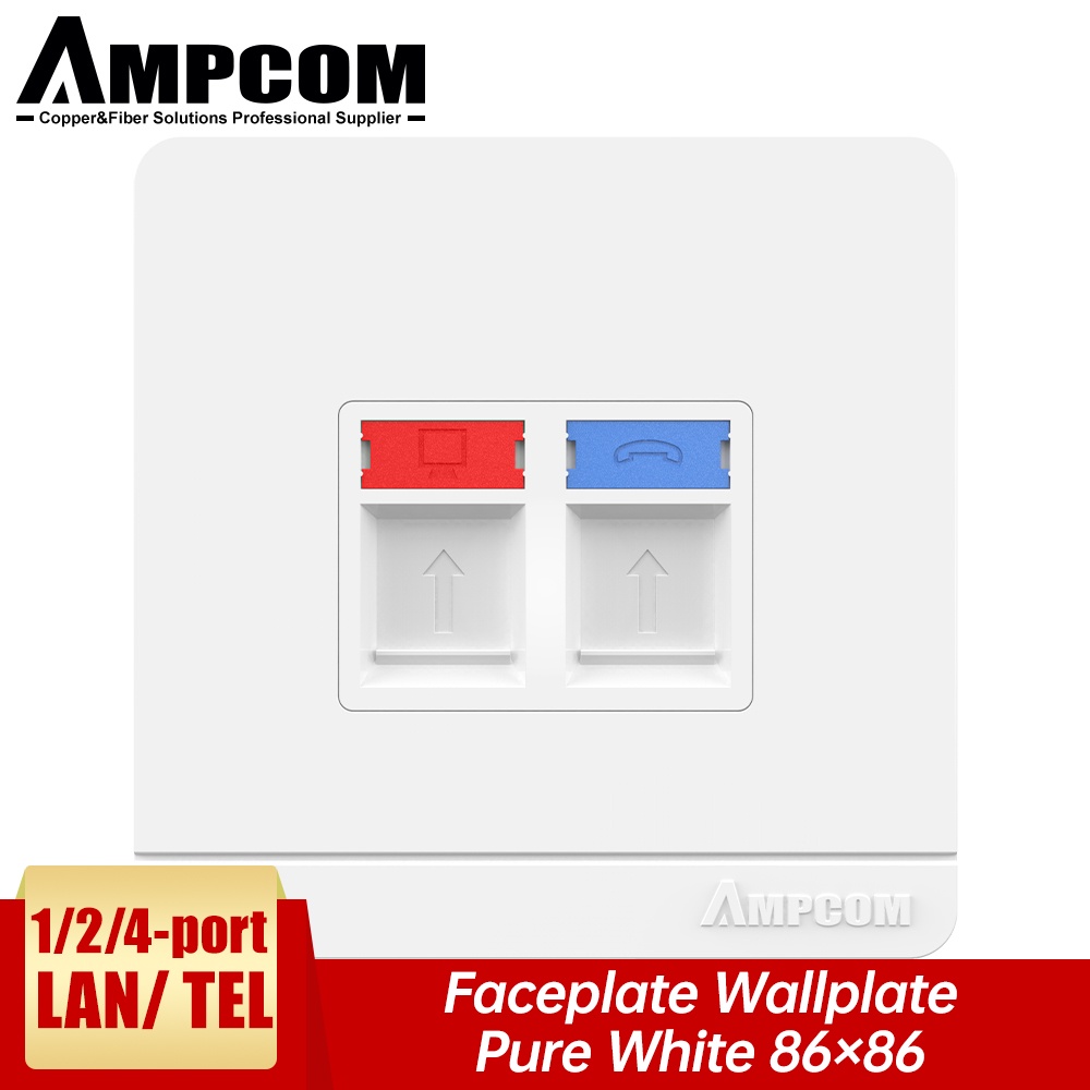 AMPCOM RJ11 RJ45 Faceplate Wall Socket Wallplate Face plate 1-Port 2 ...