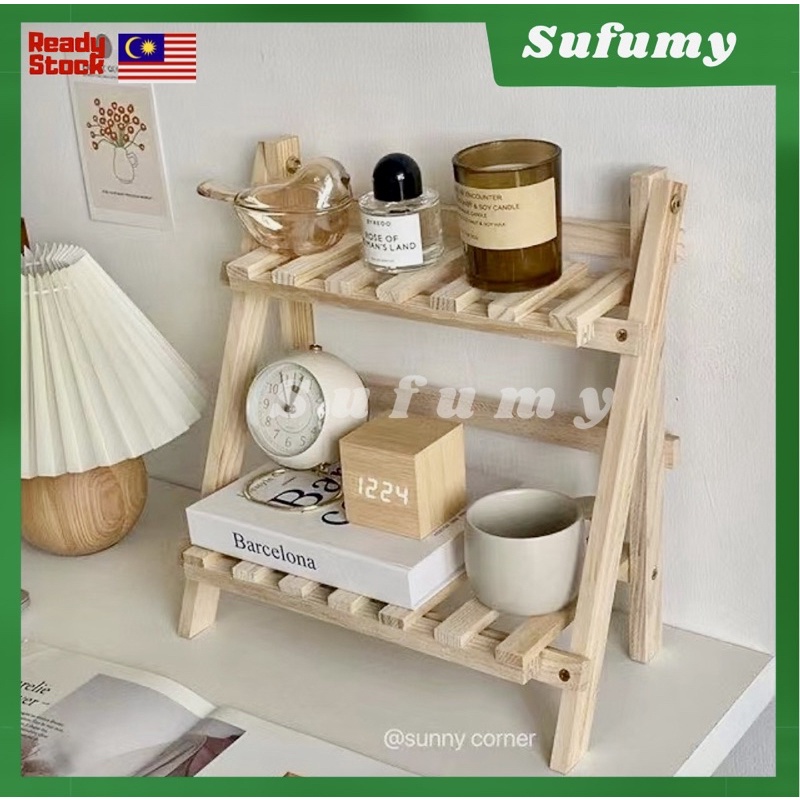 Minimalist Wooden Double Tier Desk Organizer Rack Desktop Organize ...