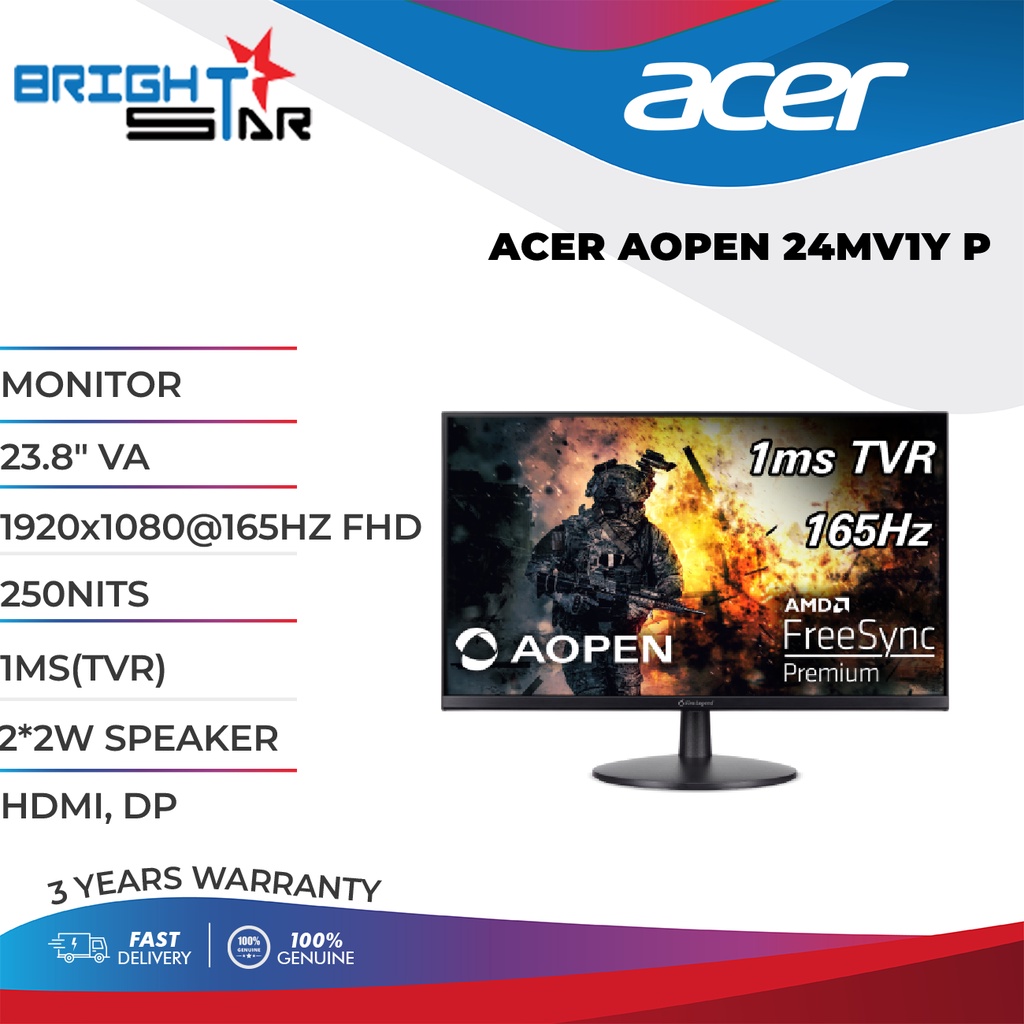 ACER 24" ACER AOPEN 24MV1Y P 24MV1YP MONITOR / 23.8" VA / 1920x1080@165HZ FHD / 250NITS / 1MS ...
