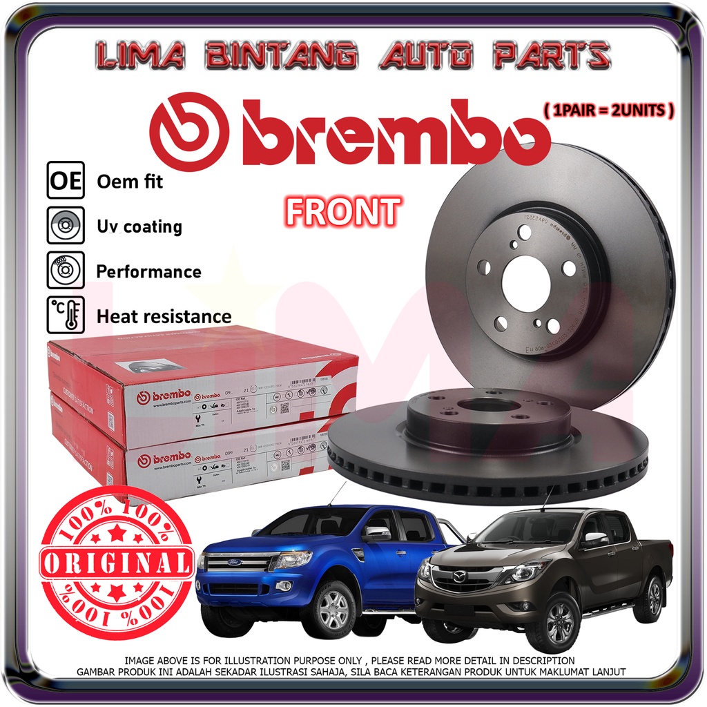 Ford Ranger T6 , Mazda BT50 Front Brake Disc Rotor 1Pair Brembo ...