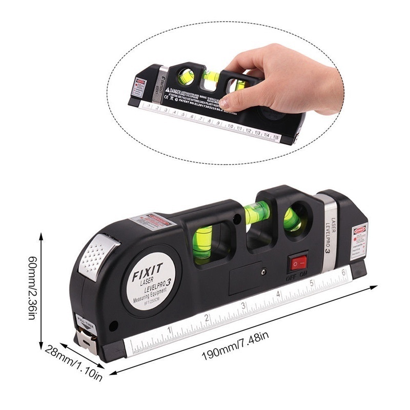 Multipurpose Laser Level Horizon Vertical Measure Line 8ft Measure Adjusted Standard and Metric ...