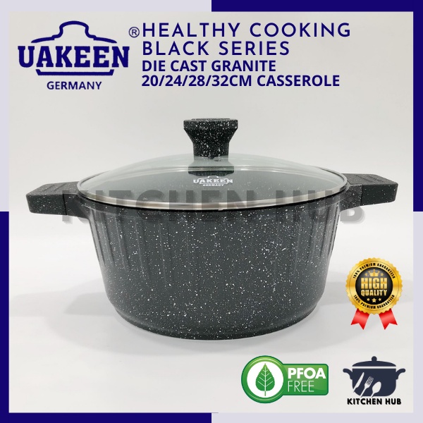 Uakeen Germany 20cm / 24 cm / 28cm / 32cm Healthy Cooking Black Granite ...