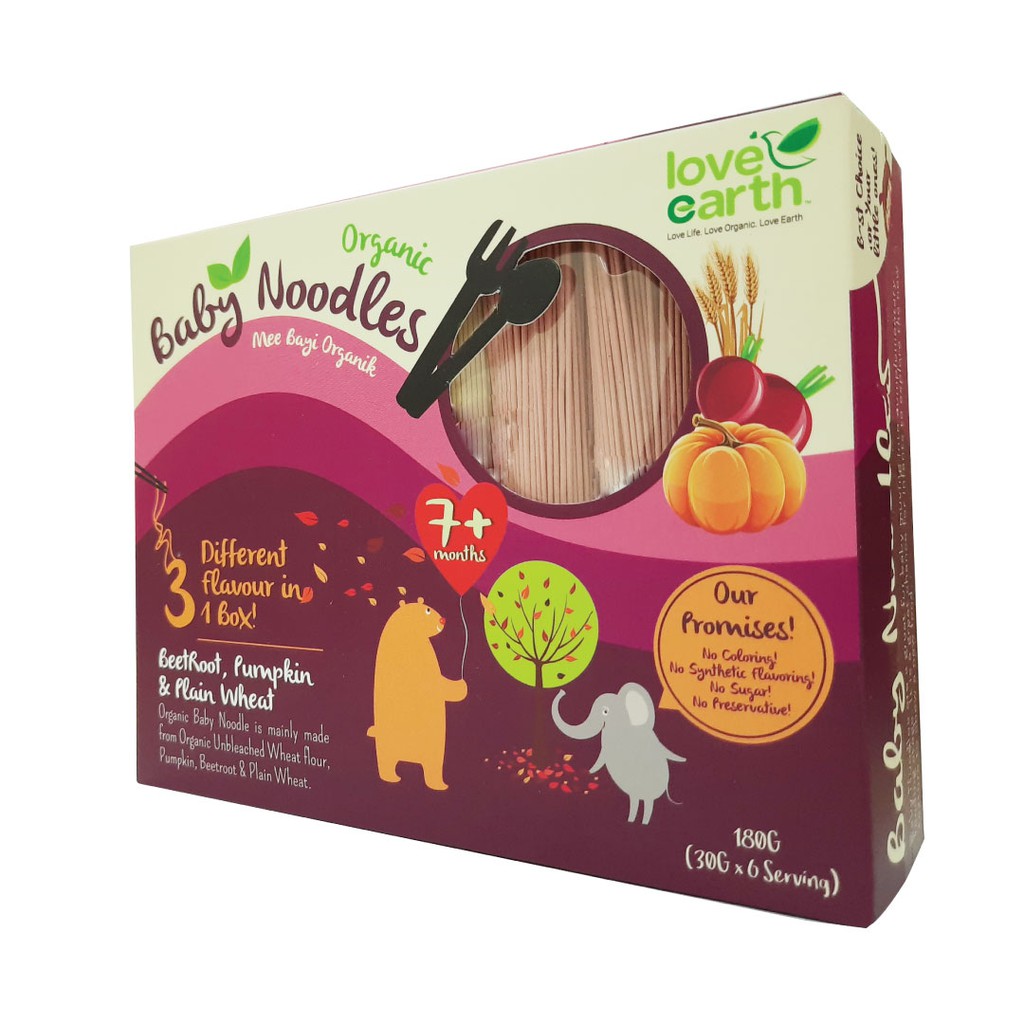 Organic Baby Noodles Beetroot, Pumpkin & Plan Wheat 180G (30G X 6 Serving)