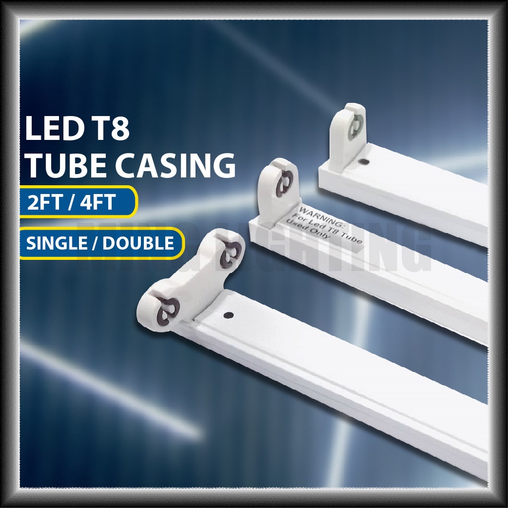 Led T8 2ft 4ft Casing Lampu Kalimantang Panjang Single Double Fitting Light Tube Ceiling Wall