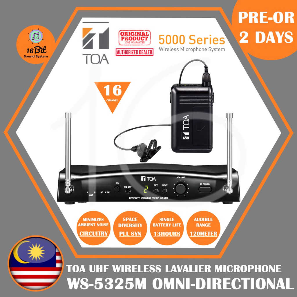 TOA UHF Wireless Microphone WS-5325M Space Diversity 120meter Omni-Directional Lavalier ...