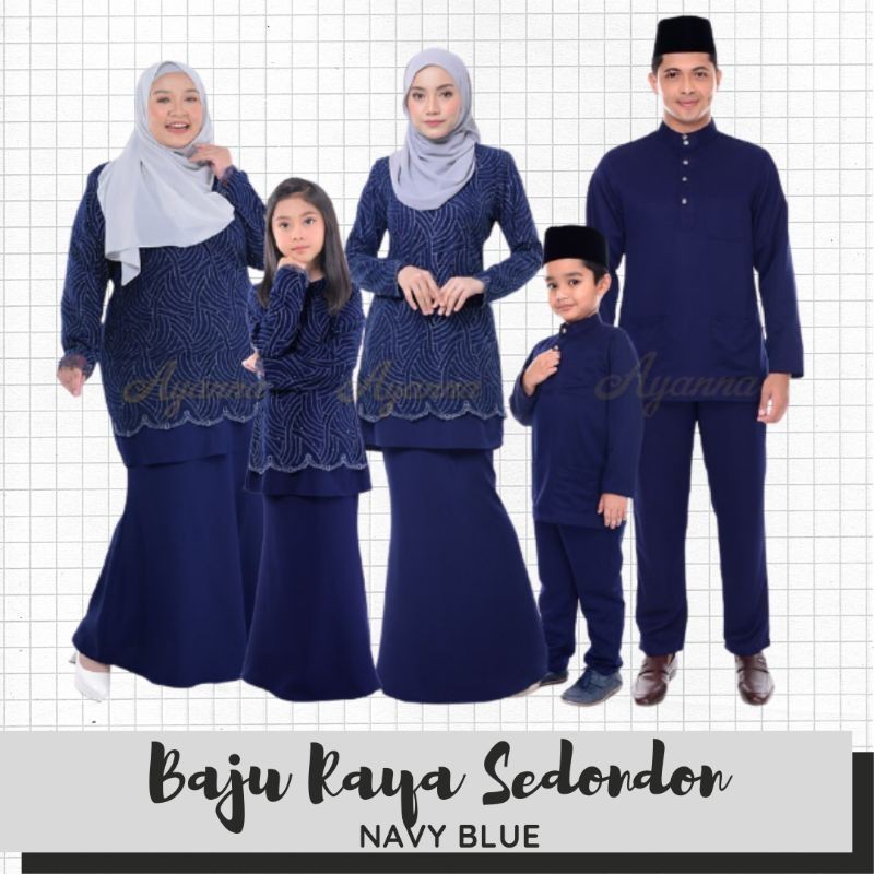 Baju Raya Sedondon Tema Navy Blue ( Set Family) | Shopee Malaysia