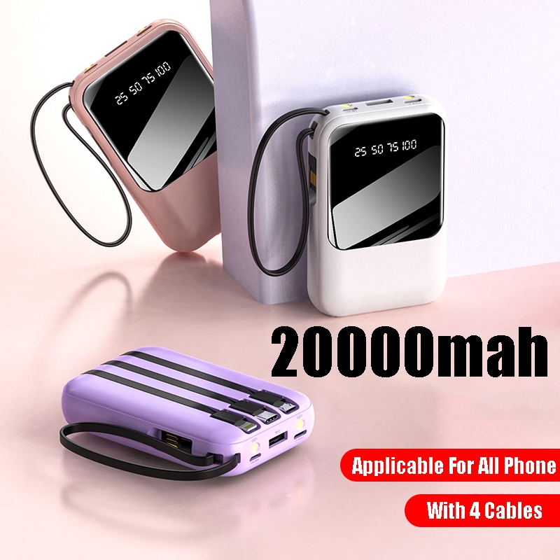 Portable PowerBank 20000mAh Built-in 4 Cables Mirror Screen LED Display ...