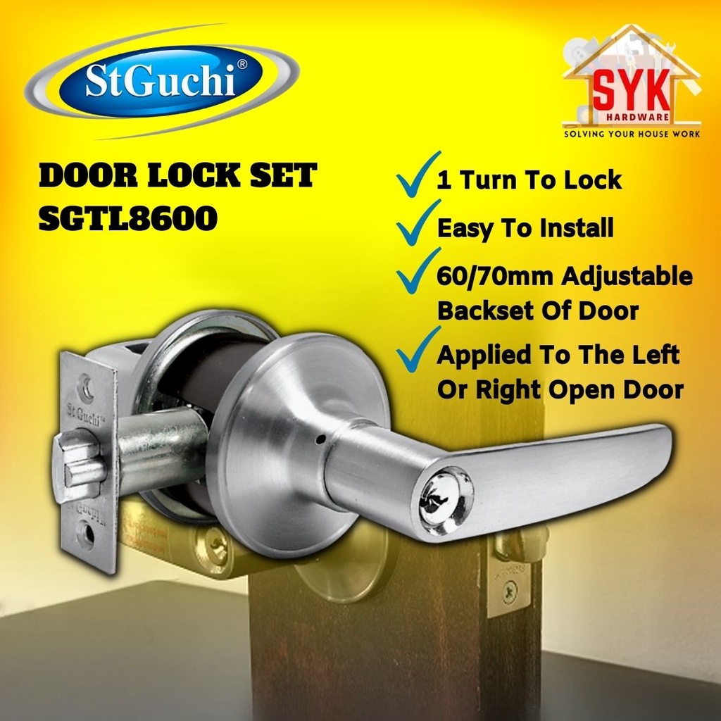 SYK St Guchi Door Lock Handle Set Silver SGTL8600 Cylinder Door Lock