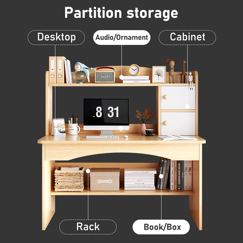 Meja belajar w Rak Buku Modern Fiberboard Computer Study Table for ...