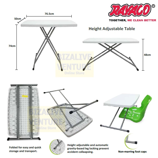 Adjustable Table | Plastic Folding Table W50cm x L76.5cm | Hawker Table ...