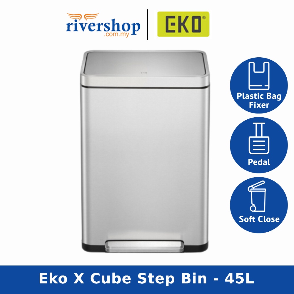 EKO X Cube Step Bin EK9368MT - 45L Stainless Steel Step Bin Foot Pedal Dustbin Rubbish Bin Trash ...
