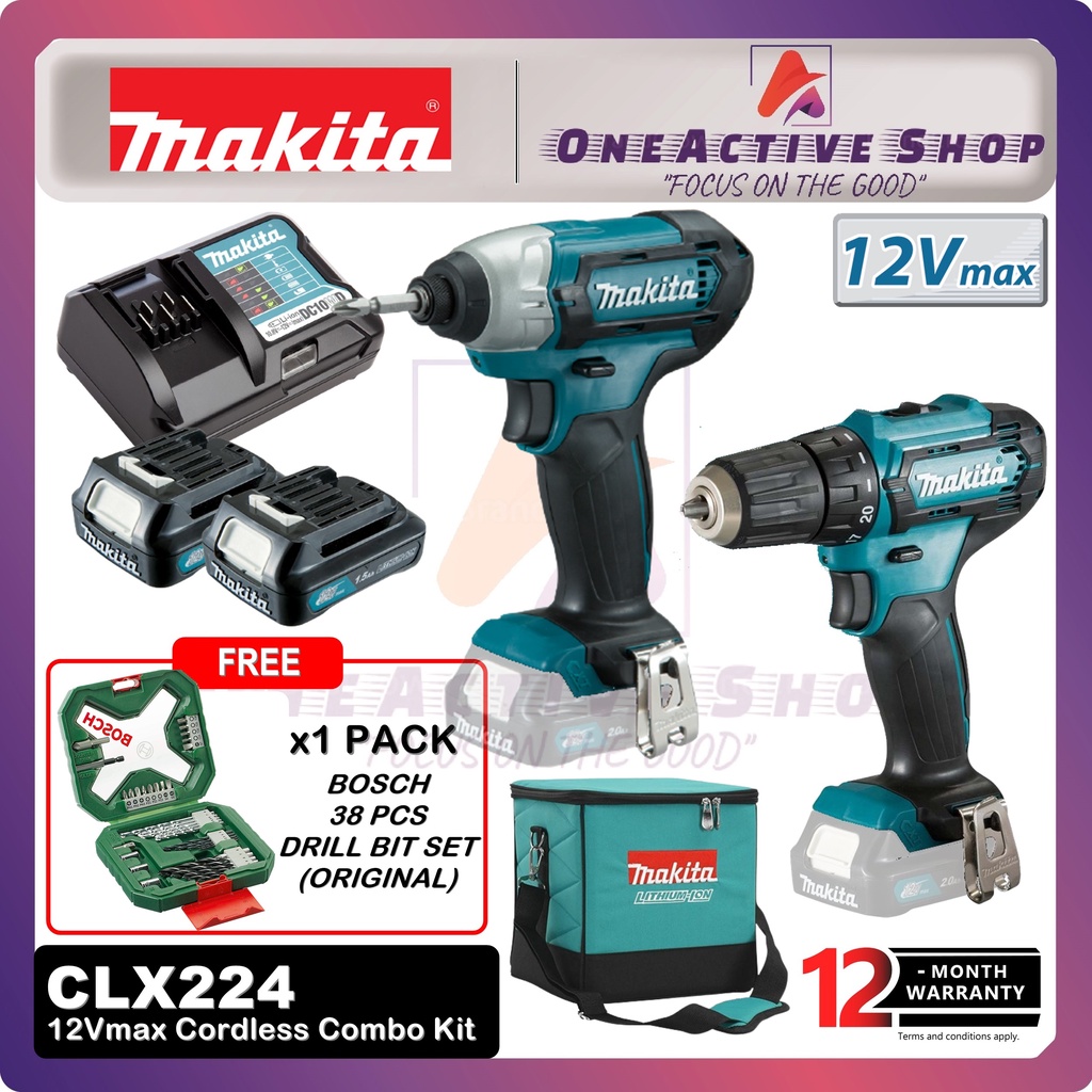 MAKITA 12V CORDLESS COMBO KIT CLX224 ( DF333DZ + TD110DZ IMPACT DRIVER ) - 1 Year Warranty ...