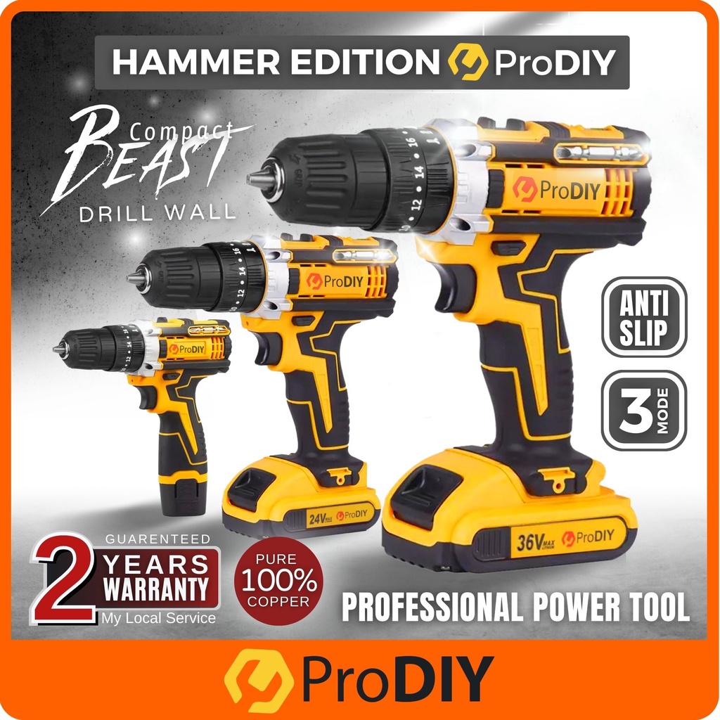 PRODIY DW12i / DW24i / DW36i Hammer Drill Cordless Drill Set Gerudi ...