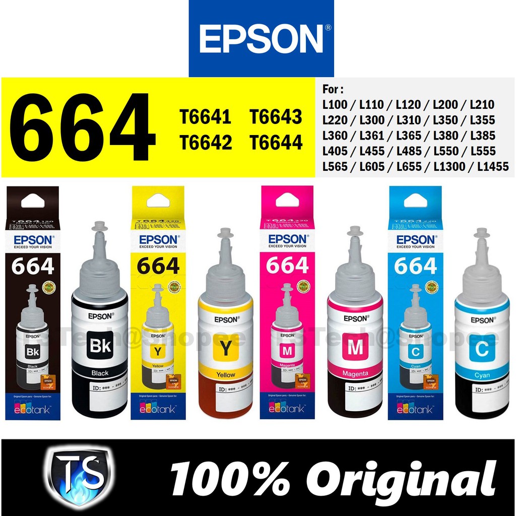Epson 664 T6641 T6642 T6643 T6644 Black Cyan Magenta Yellow L110 L210 L220 L310 L360 Printer ...