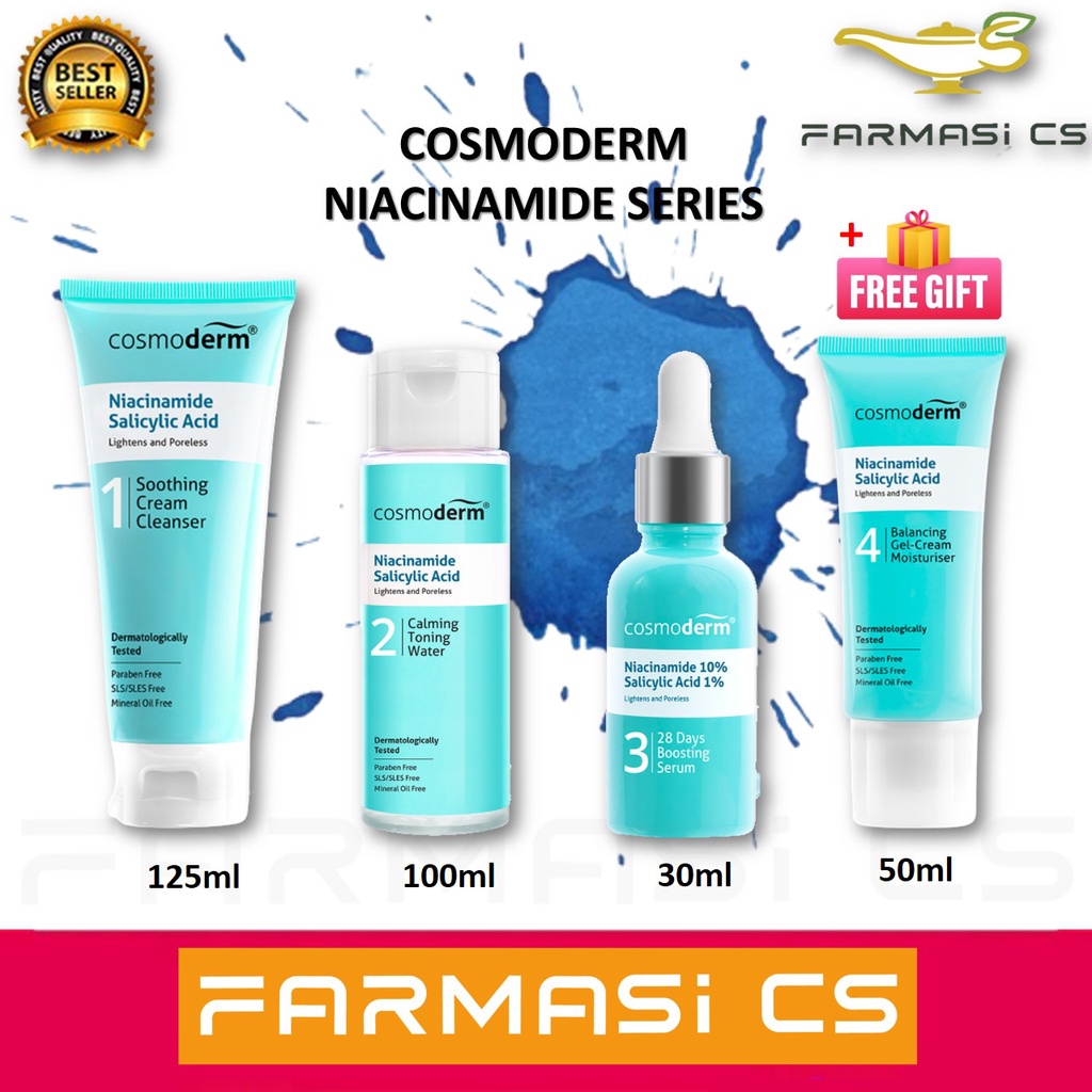 Cosmoderm Niacinamide Salicylic Acid Set + Free Sample (Soothing Cream Cleanser 125ml/Toning ...