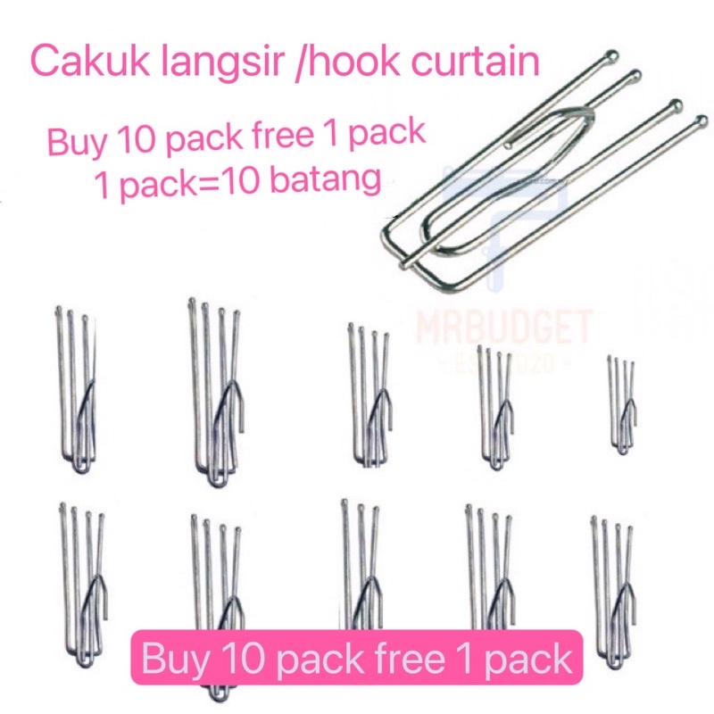 CURTAIN PLEAT HOOK / Cangkuk Langsir METAL Besi ADJUST 4-LEGGED HOOK ...